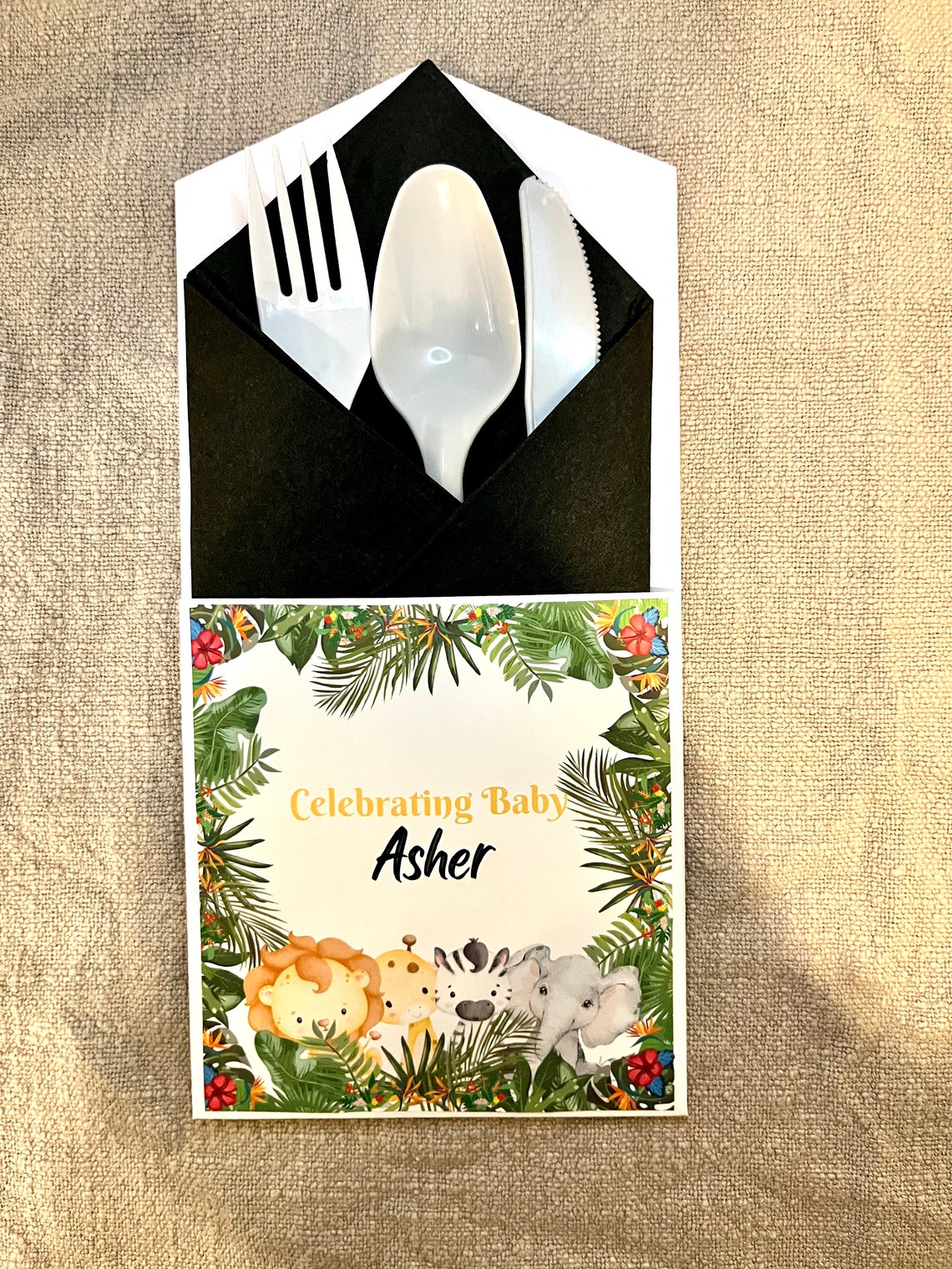 Personalized Baby Shower Cutlery Pouch Cute Animals - Etsy