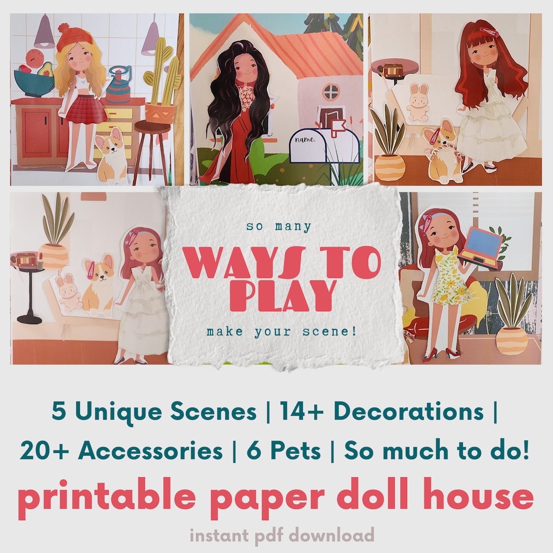 Printable Paper Dollhouse Doll 13-page PDF Style Paper Doll Pets ...