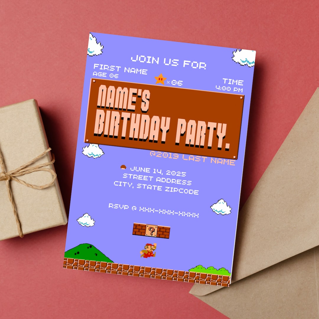 Super Mario Bros Party Invitation Retro - Etsy
