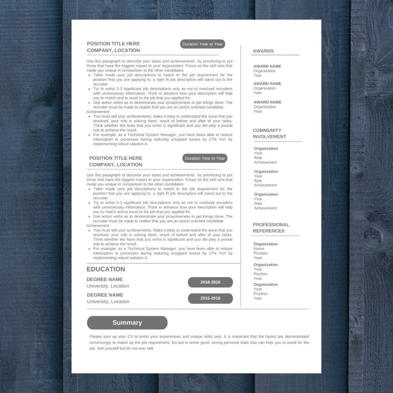 Ready Made Editable Professional Minimalist CV Resume Template - Etsy