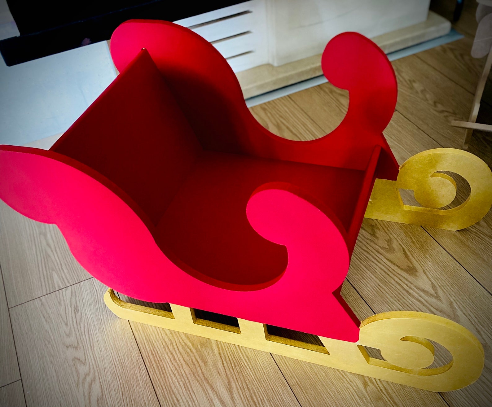 Big Wooden Santa’s Red Sleigh ,gift Sleigh Grandchil ,christmas Box ...