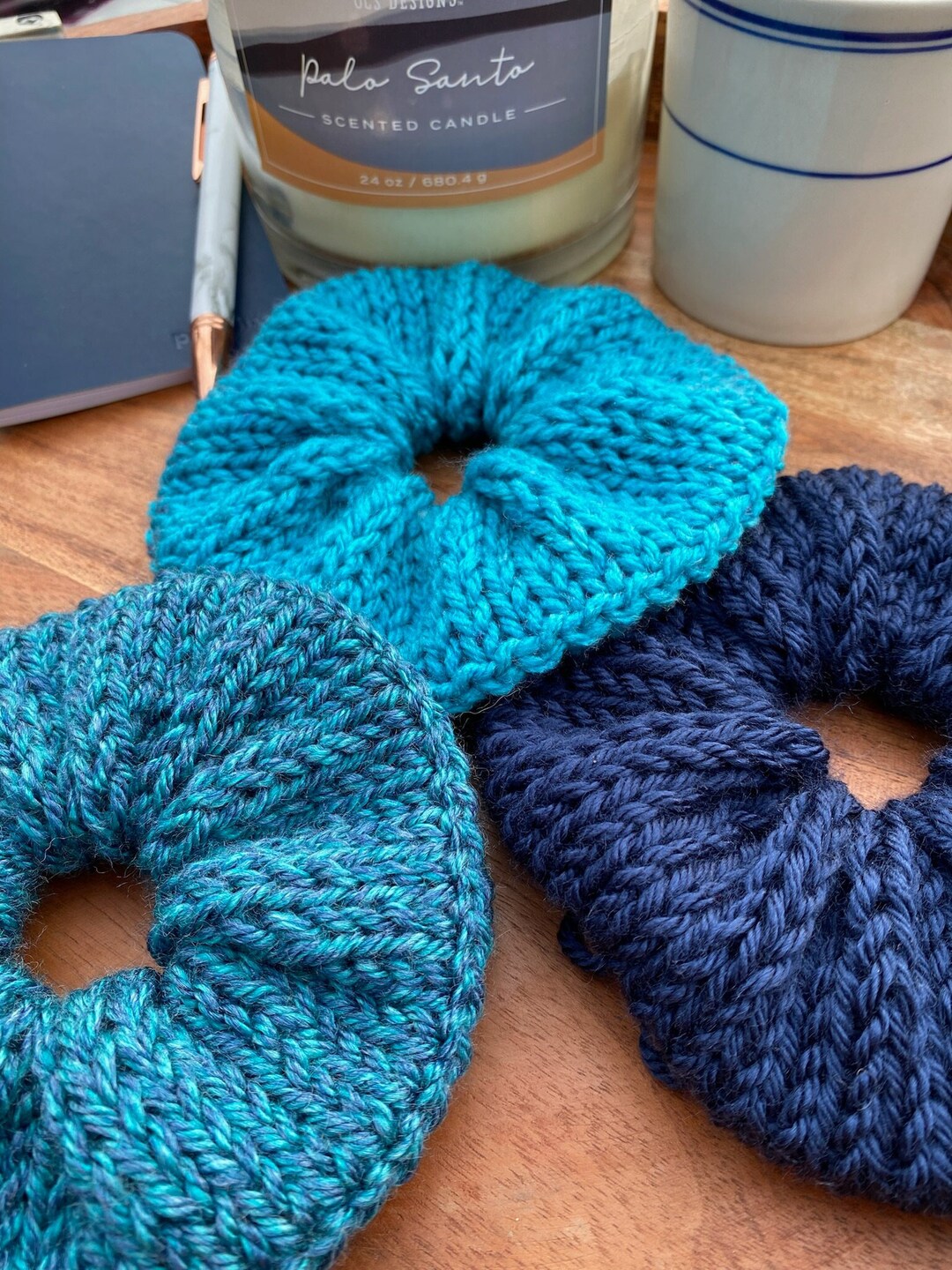 Blue Ombre Hair Scrunchie | Handmade Knit Scrunchie Set | Hair ...