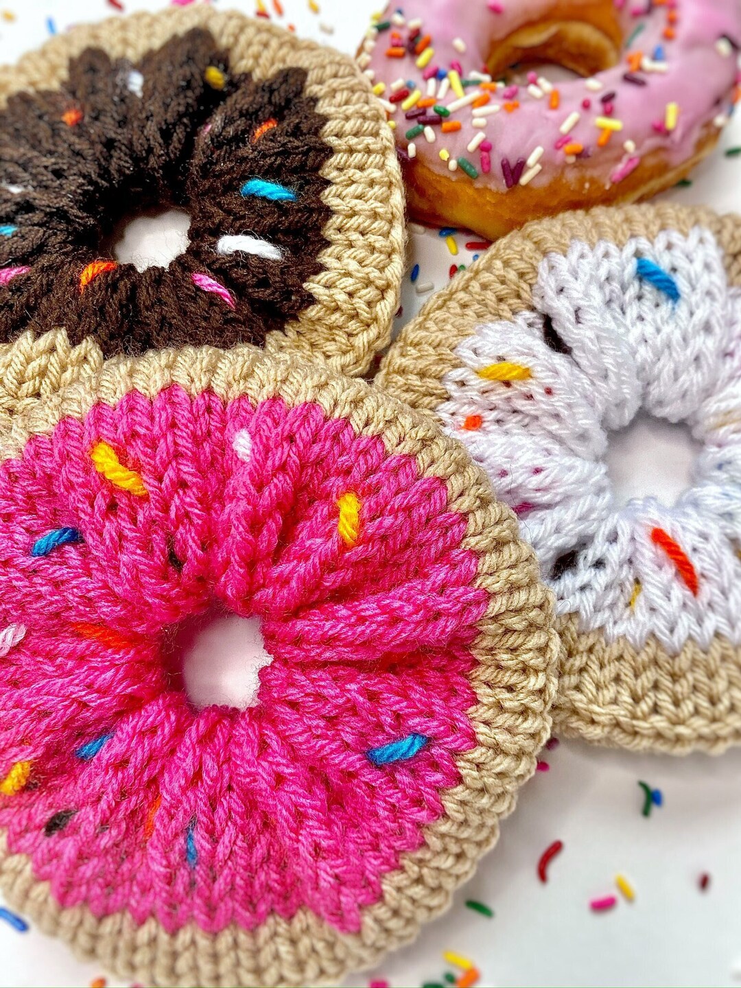 Donut Hair Scrunchie Handmade Knit Scrunchie Set Sprinkle Hair ...