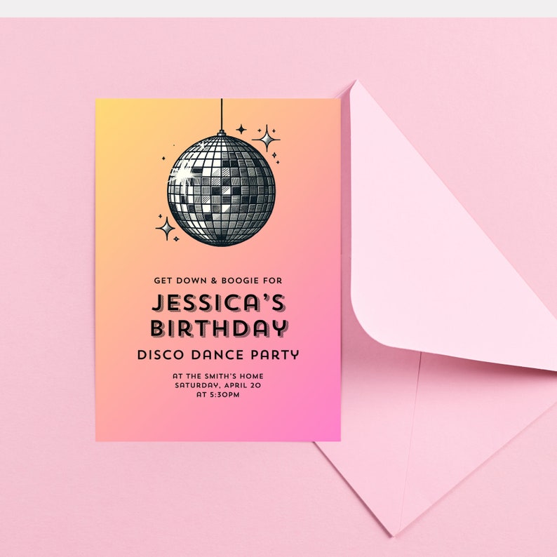 Disco Trendy Birthday Party Invitation Hand-drawn Minimalist Disco Ball ...