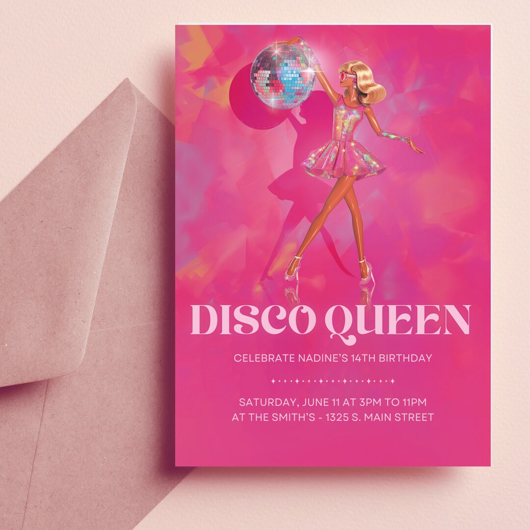 Disco Fashion Doll Birthday Invitation, Sparkle Pink Invitation ...