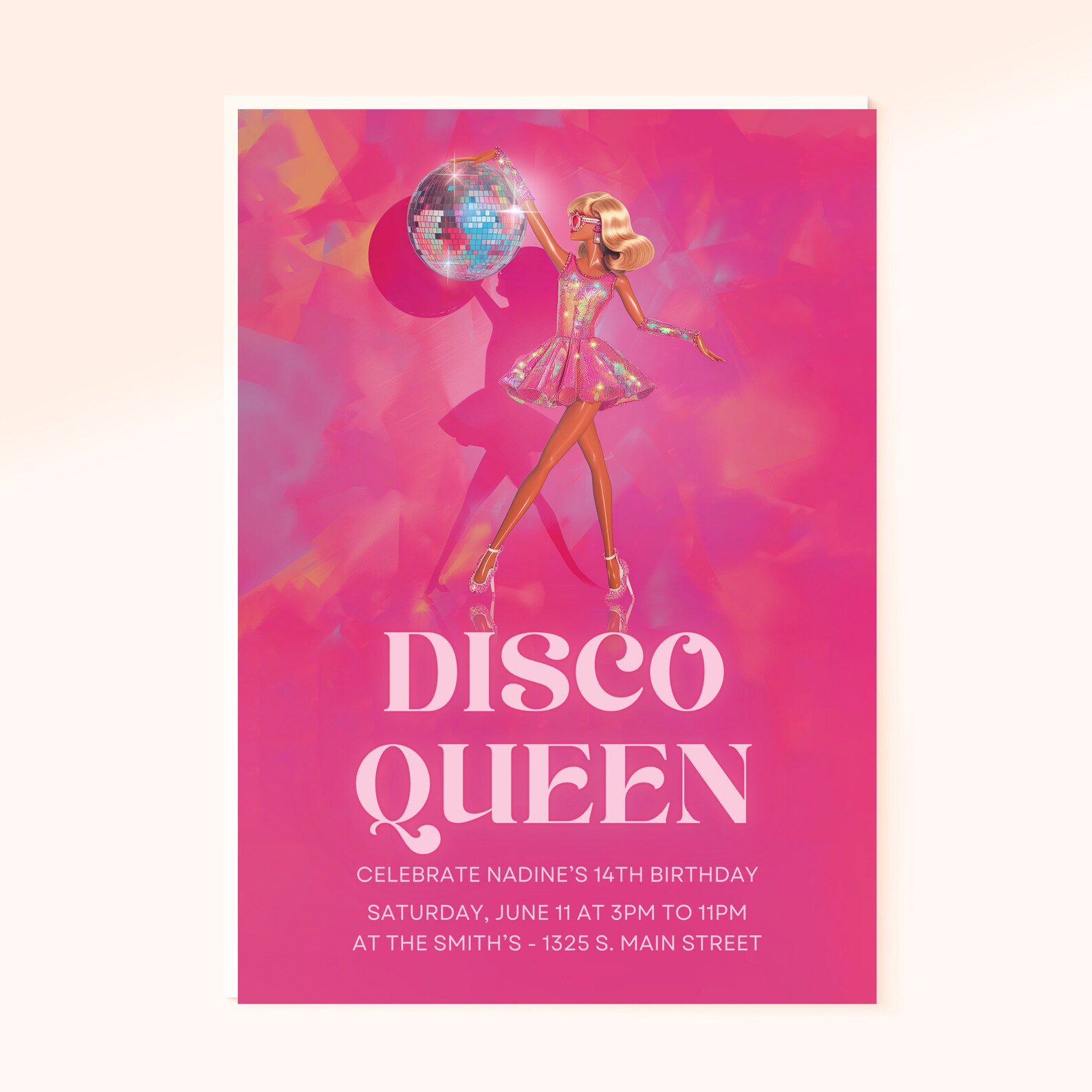 Disco Fashion Doll Birthday Invitation, Sparkle Pink Invitation ...