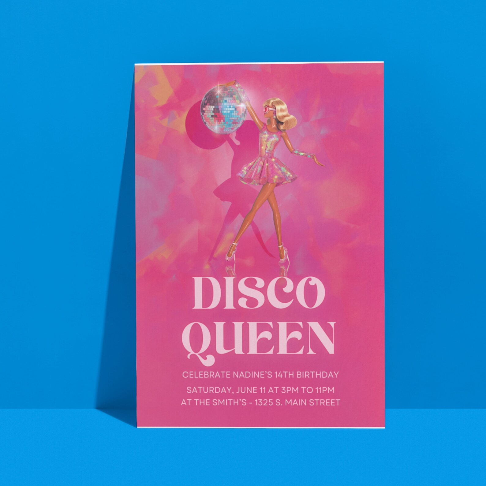 Disco Fashion Doll Birthday Invitation, Sparkle Pink Invitation ...