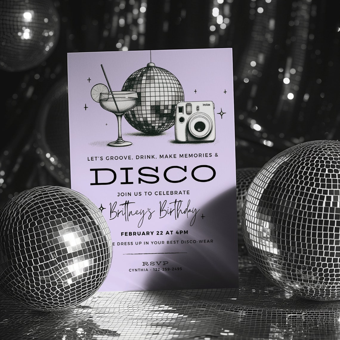 Retro 70s Disco Party Editable Invitation - Minimalist Adult Birthday ...