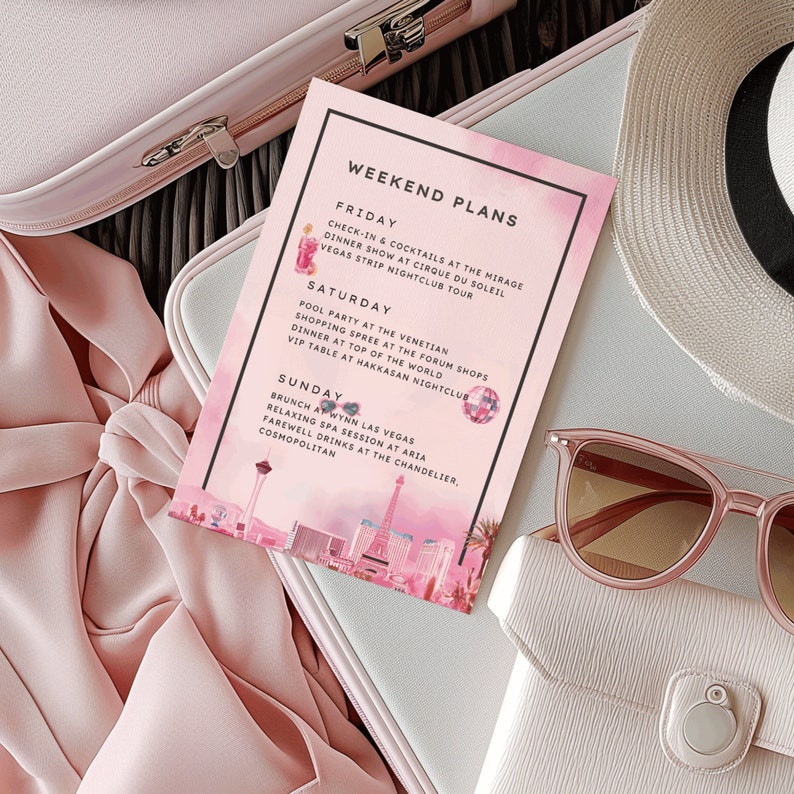 Disco Bachelorette Itinerary Las Vegas Pink Watercolor Themed Schedule ...