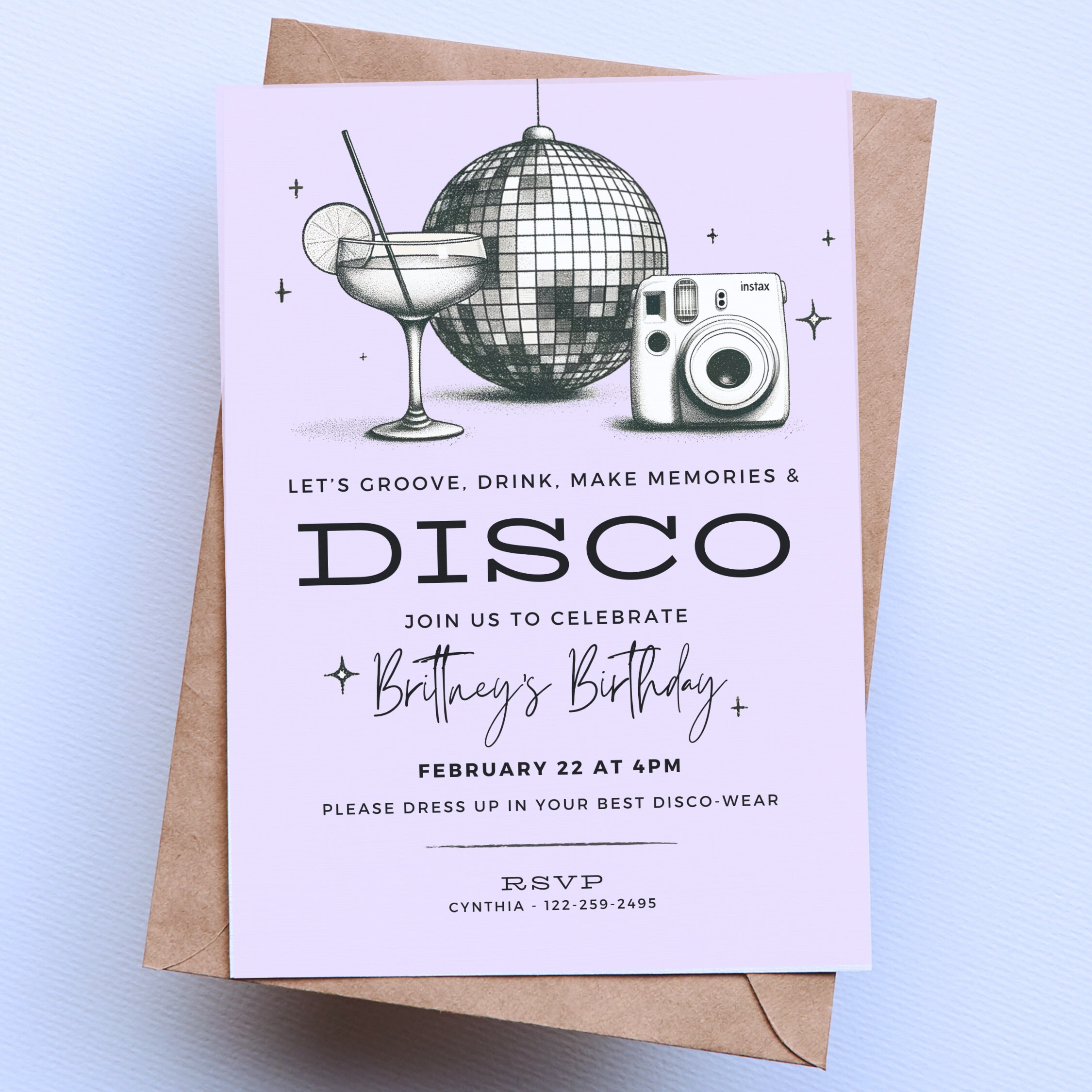 Retro 70s Disco Party Editable Invitation - Minimalist Adult Birthday ...