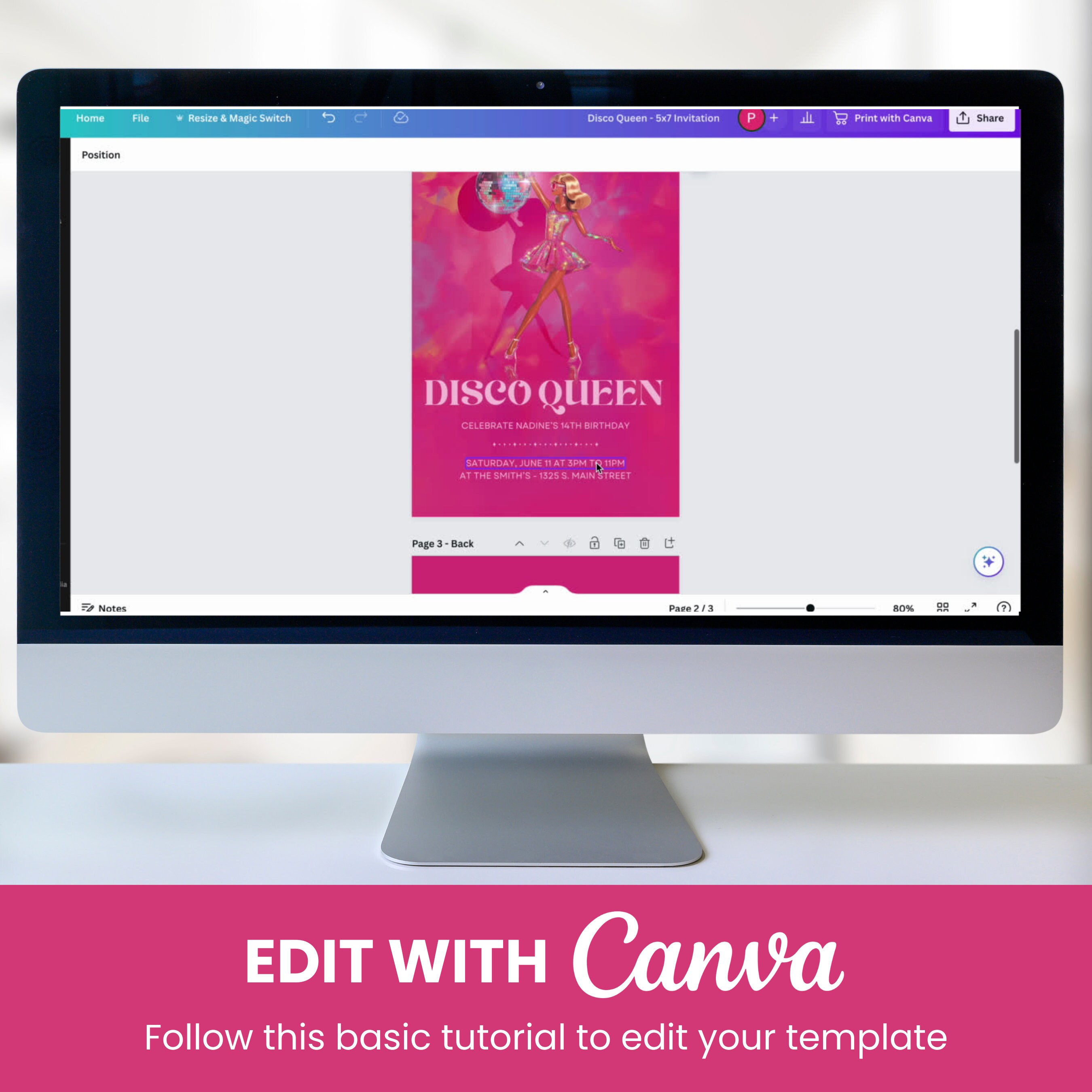 Disco Fashion Doll Birthday Invitation, Sparkle Pink Invitation ...