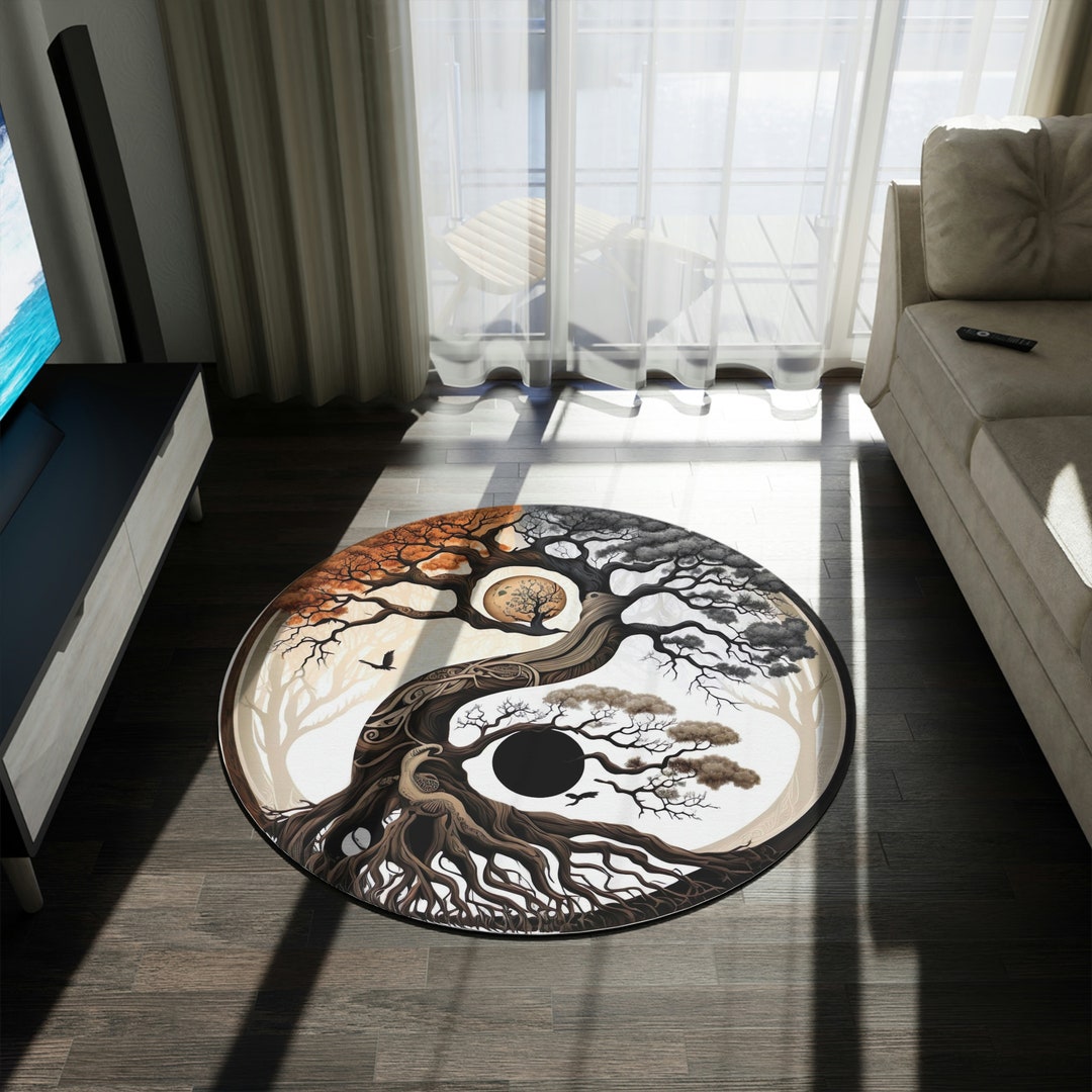 Ying Yang Tree of Life Round Rug Beautiful Circle Feature Rug Balancing ...