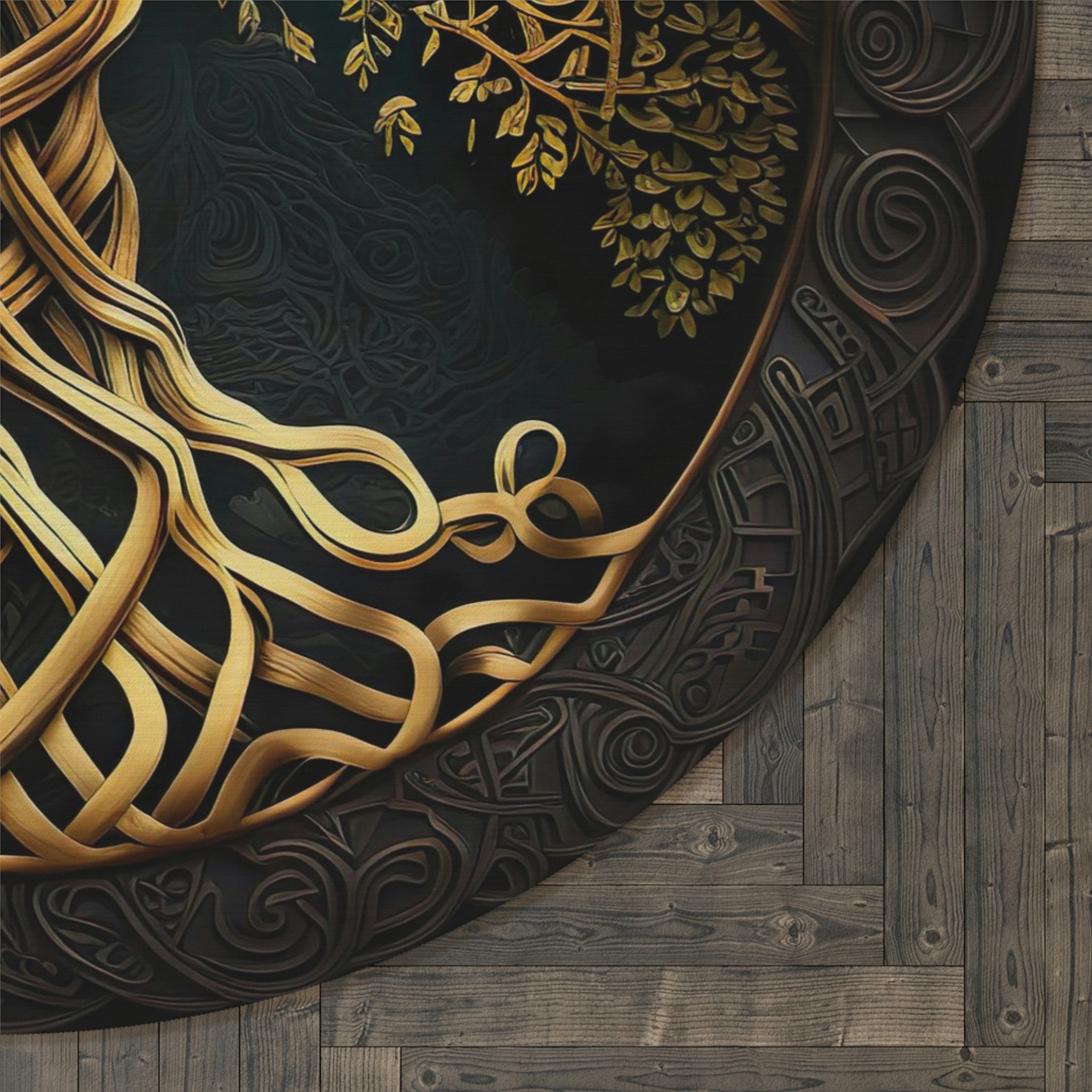 Golden Tree of Life Round Rug Golden Home Decor Natural Feel Home Decor ...