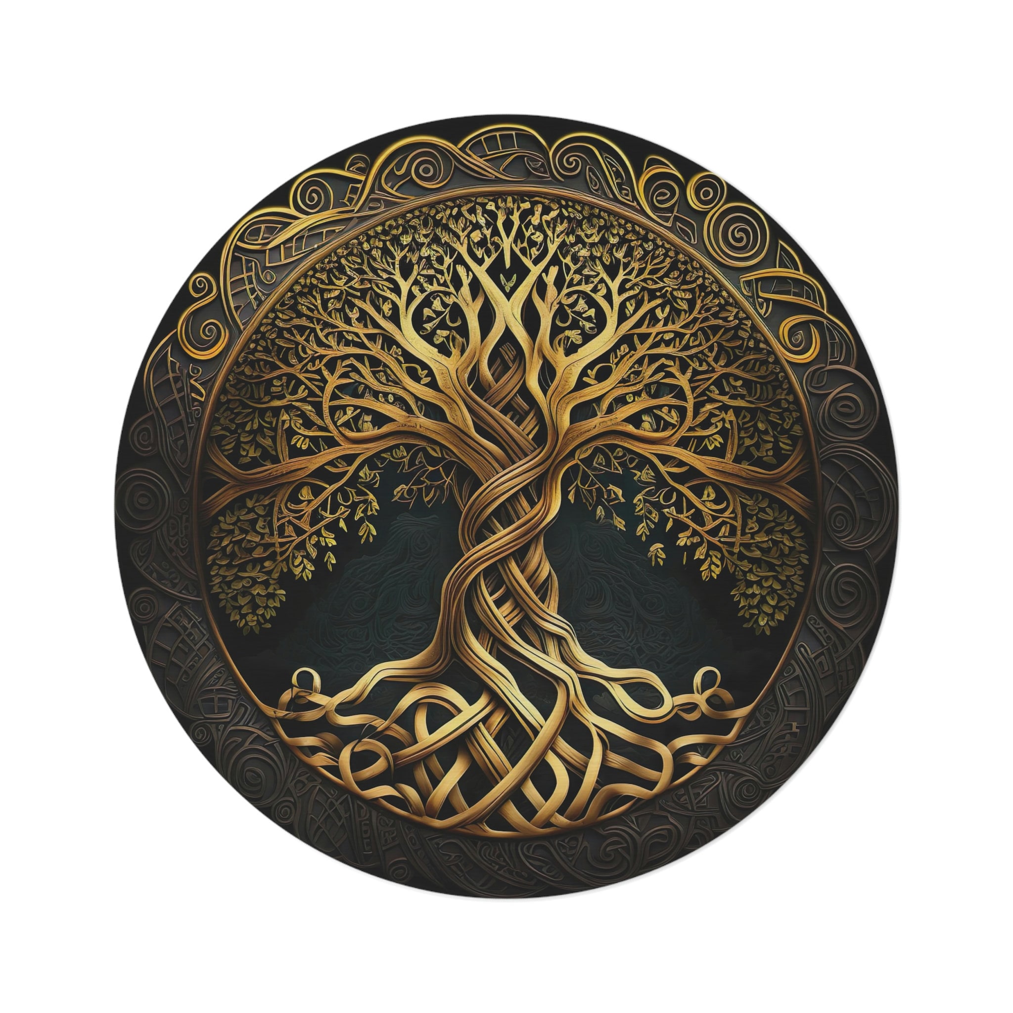 Golden Tree of Life Round Rug Golden Home Decor Natural Feel Home Decor ...