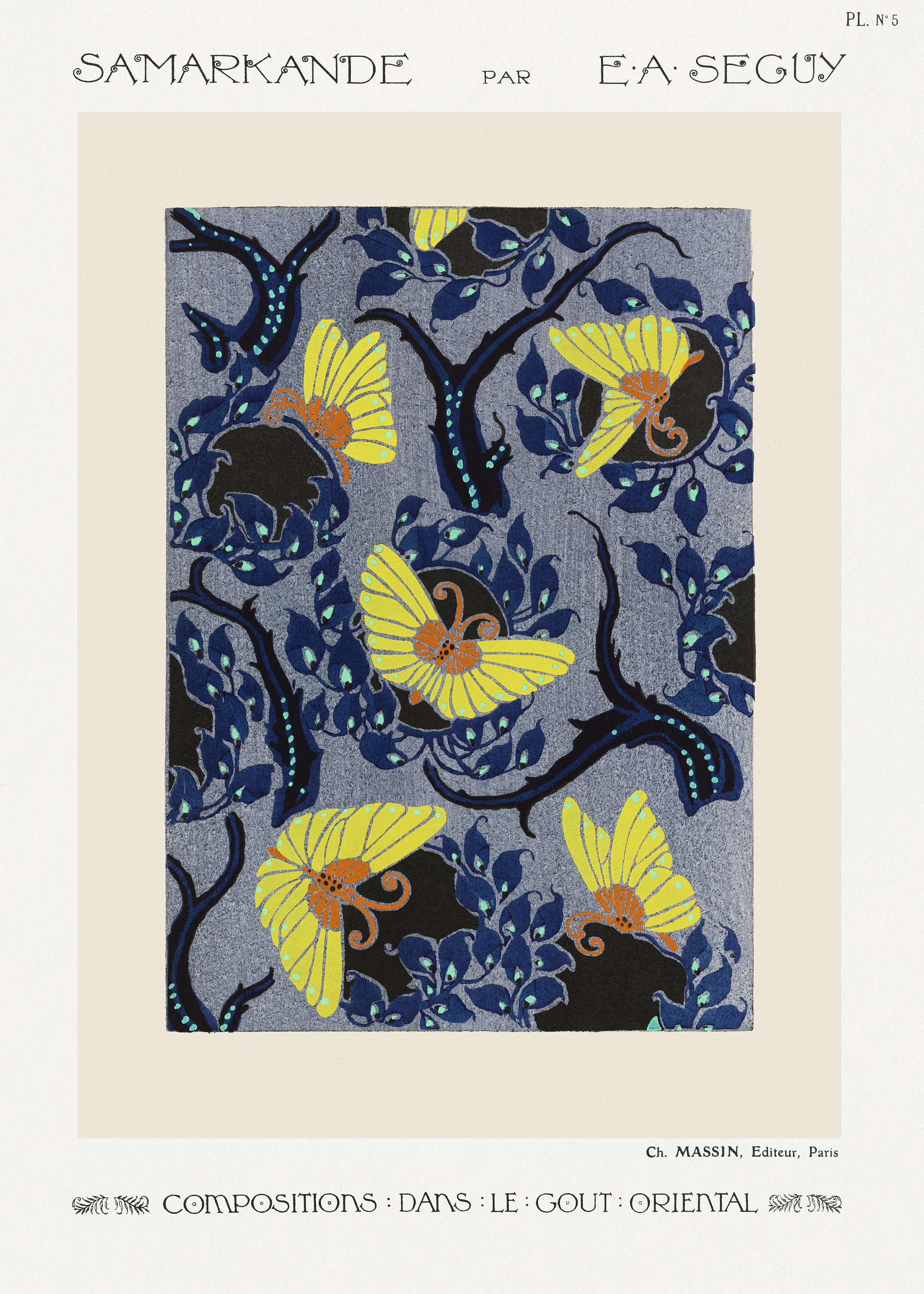 Butterfly Pochoir Pattern in Art Nouveau Oriental Style EA Seguy - Etsy