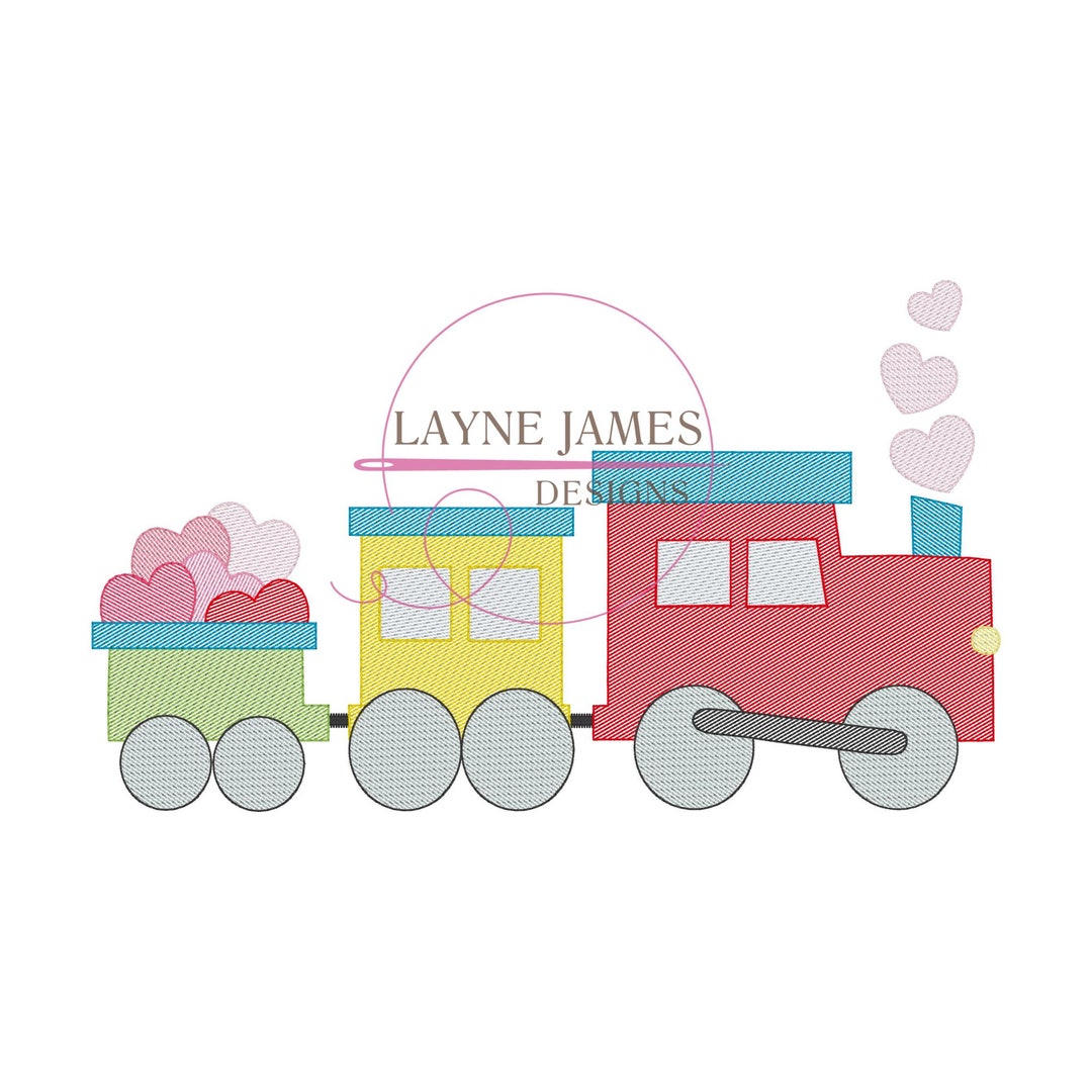 Valentine Train With Hearts Love Sketch Simple Machine Embroidery ...