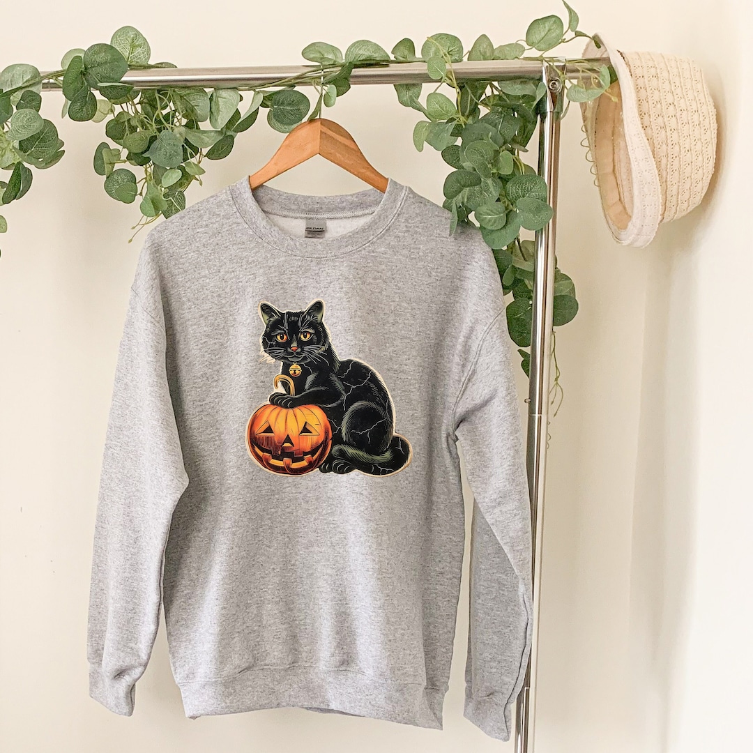 Vintage Black Cat Sweater, Retro Halloween Sweatshirt, Halloween ...