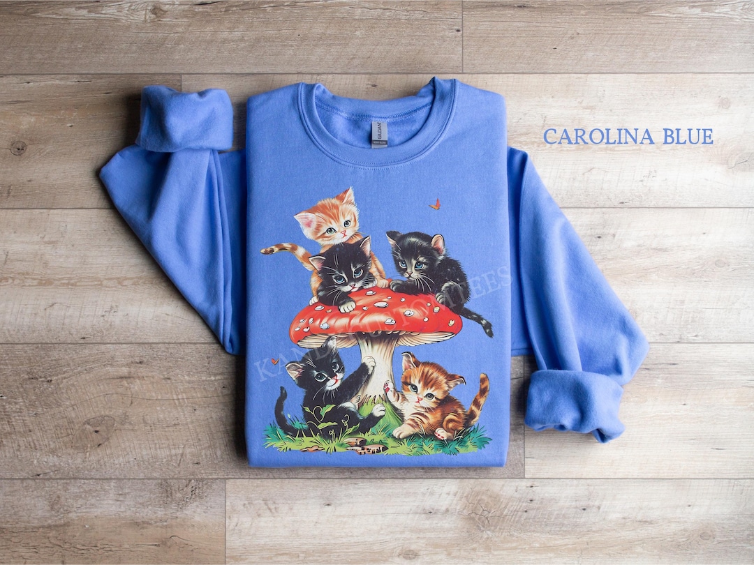 Retro 90s Cats With Mushroom Sweater, Cottagecore Mushroom Shirt, Cute ...