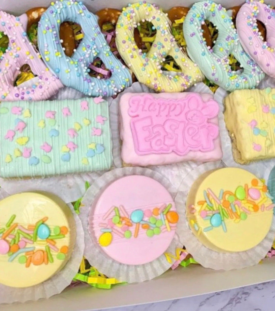 Easter Gift Treat Box 4-pretzel Rods 4-rice Crispy Treats 4-chocolate ...