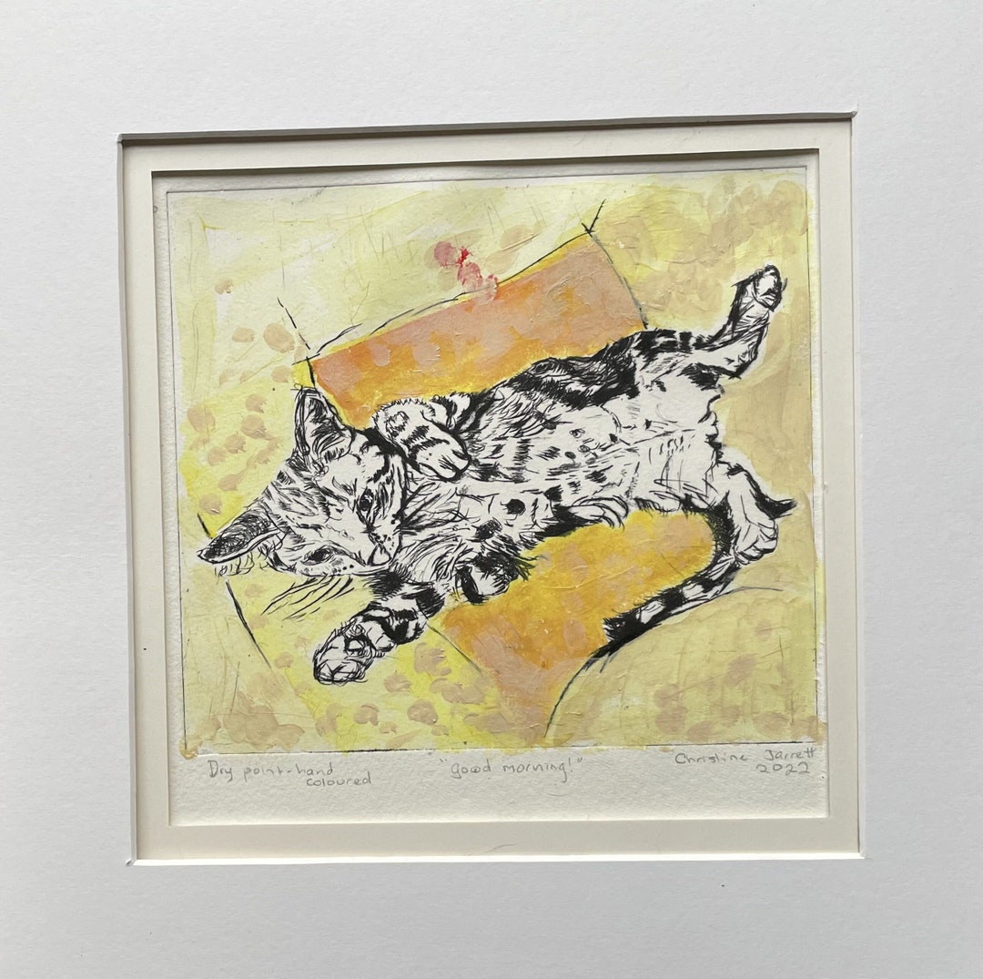 Good Morning Dry Point Handmade Print of Kitten - Etsy