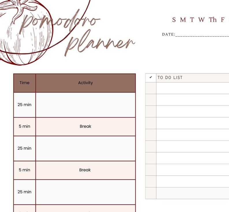 Pomodoro Planner, Printable, Instant Download, A4, A5, US Letter - Etsy