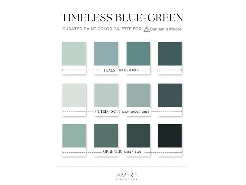Teal Blue Green Benjamin Moore Paint Color Palette Classic Modern ...