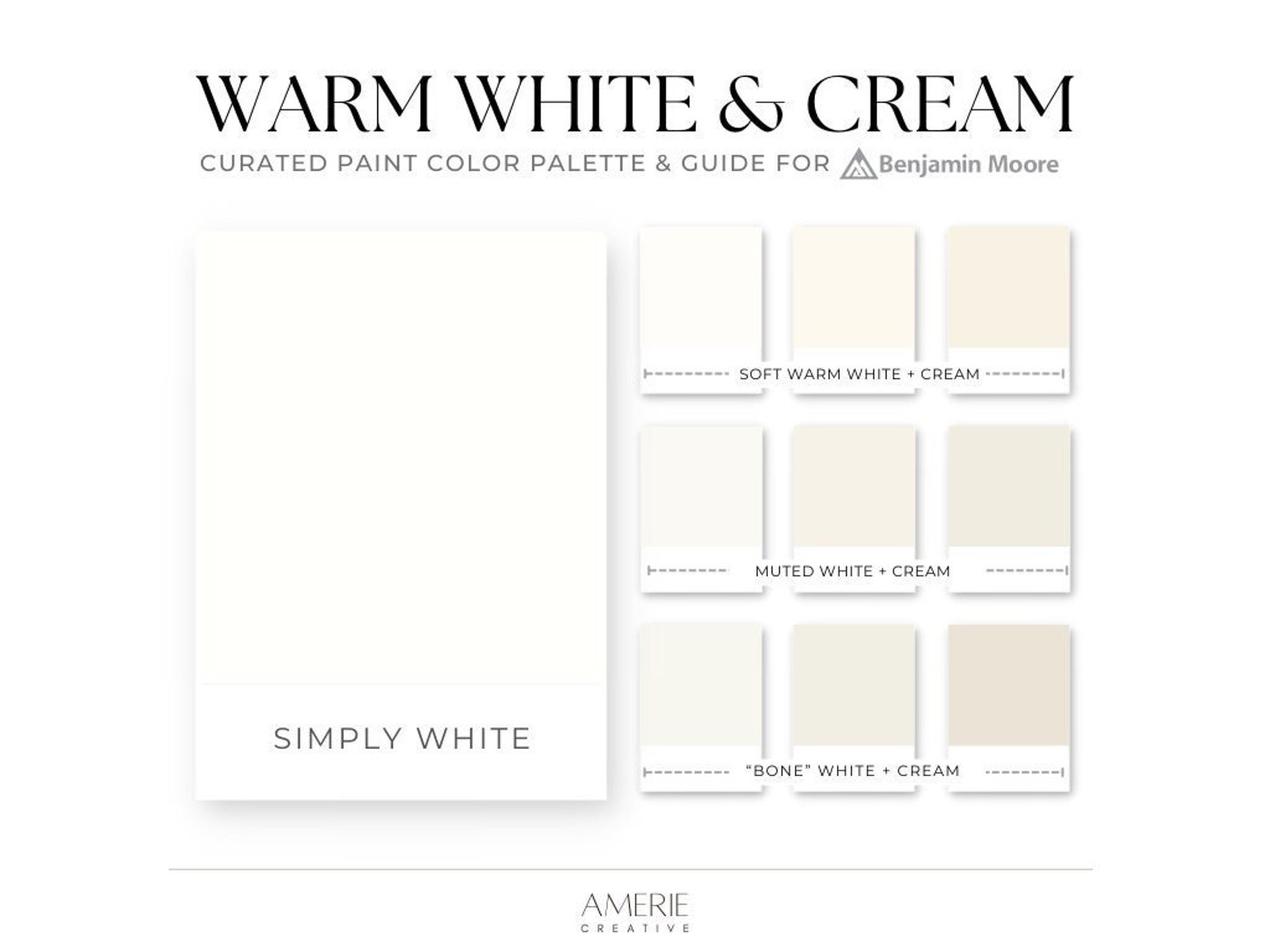 Warm White & Cream Paint Color Palette Benjamin Moore Simply - Etsy Canada