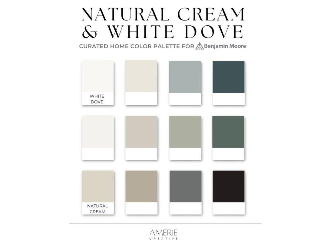 Paleta de cores de tinta Benjamin Moore Dove White Cream Natural ...