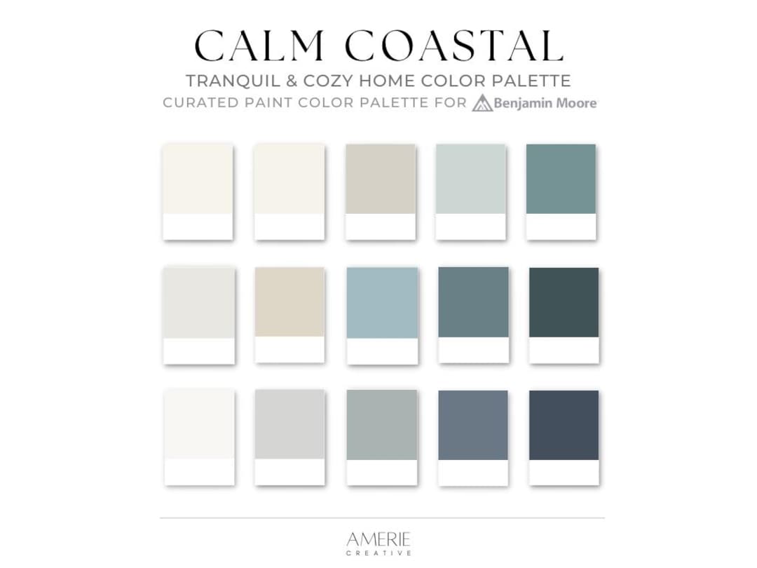 Calm Coastal Home Color Palette Benjamin Moore Paint Palette Cabin Lake ...