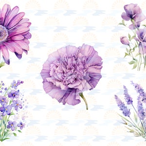 Watercolor Colorful Purple Lavender Flowers Floral Clipart Bundle of 20 ...