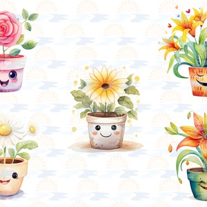 Watercolor Cute Colorful Cartoon Flowers Floral Clipart Bundle of 20 ...