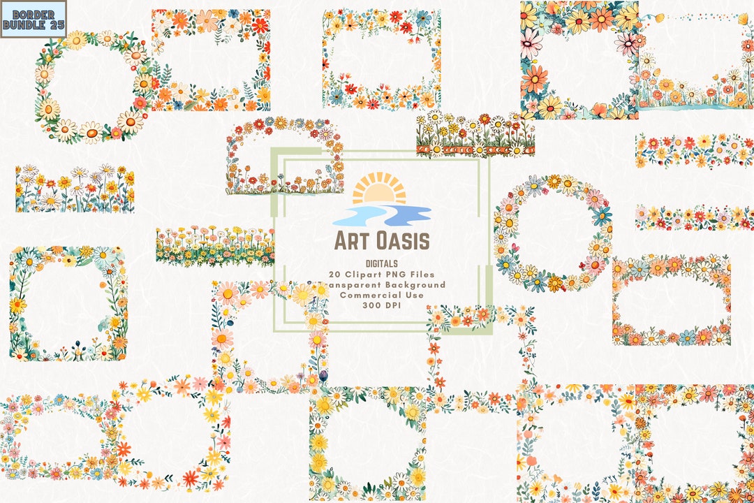 20 Colorful Daisy Borders PNG April Birthmonth Wreaths and Floral ...