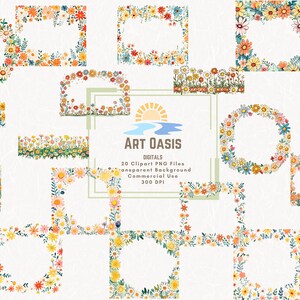 Daisy Floral Frames, Watercolor Clipart Bundle (digital Download) - Etsy