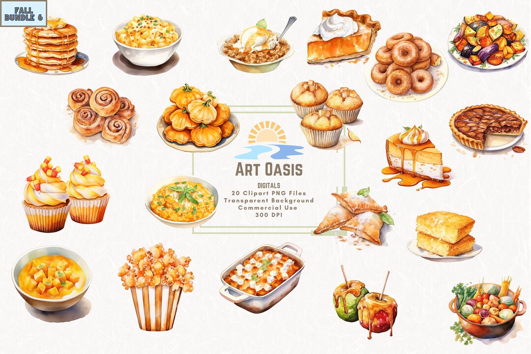 Watercolor Fall Food Snacks Sweets Desert Clipart Bundle of 20 ...