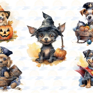 Watercolor Halloween Dogs Costumes Cute Witch Clipart Bundle of 20 ...