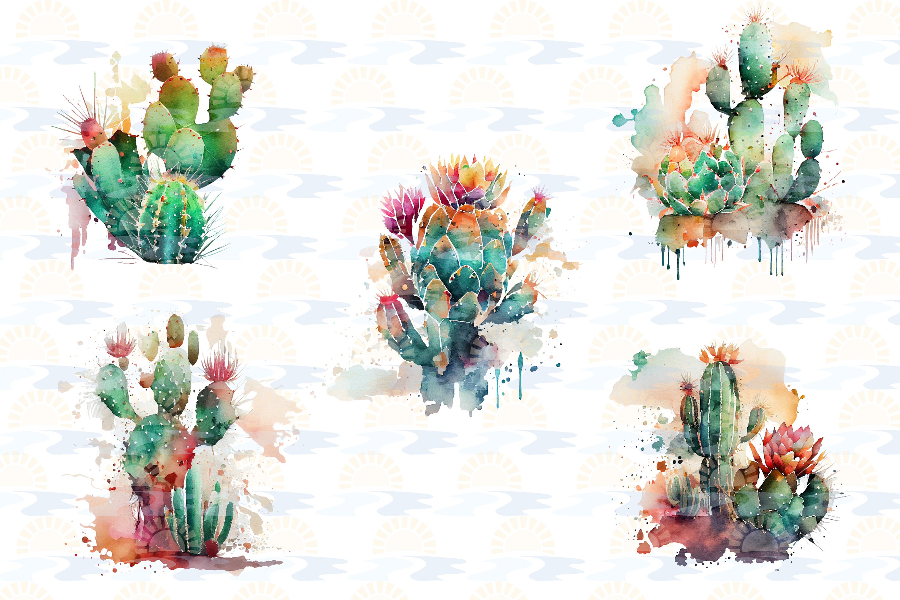 Watercolor Cactus Clipart Bundle of 20 Transparent - Etsy