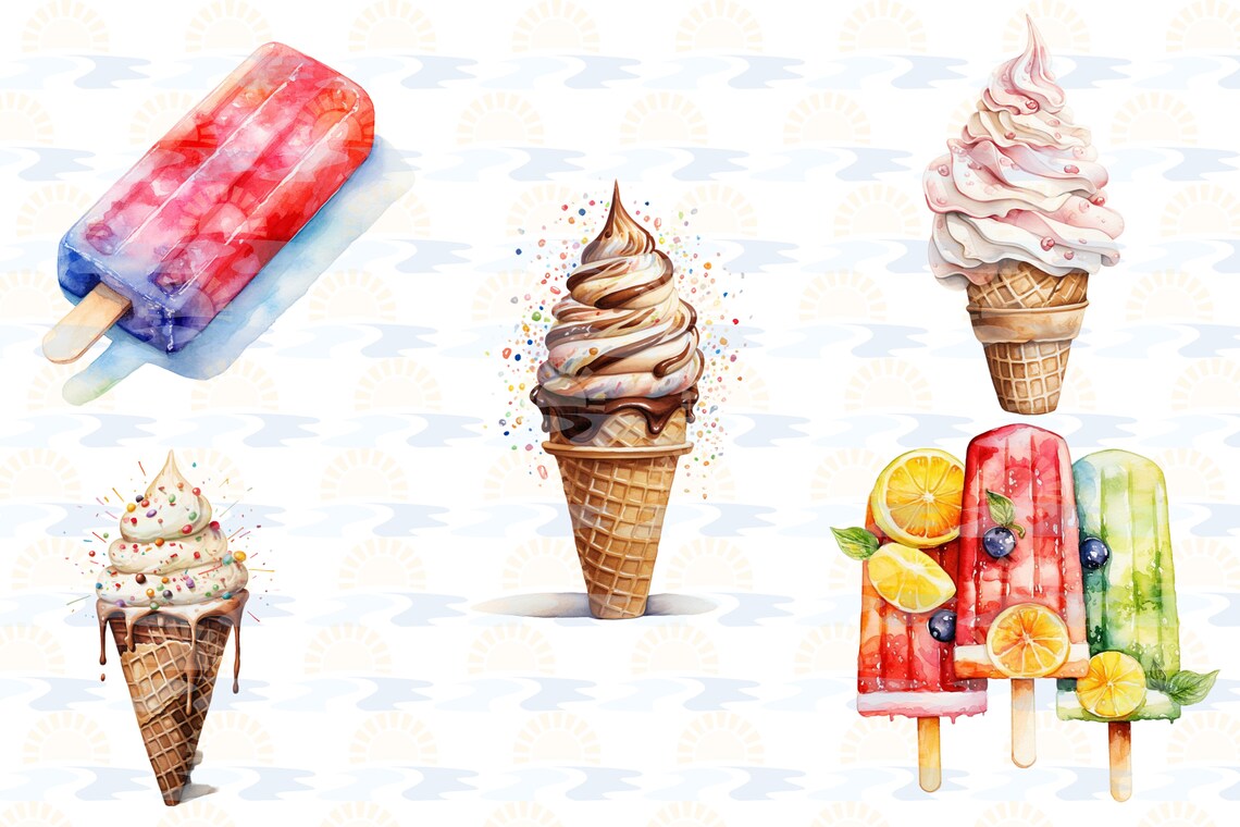 Watercolor Ice Cream Clipart Bundle – Summer Popsicles, Transparent PNG ...