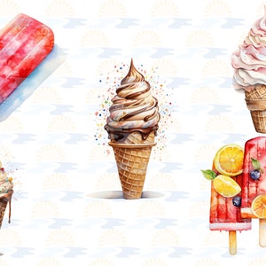Watercolor Ice Cream Clipart Bundle – Summer Popsicles, Transparent PNG ...
