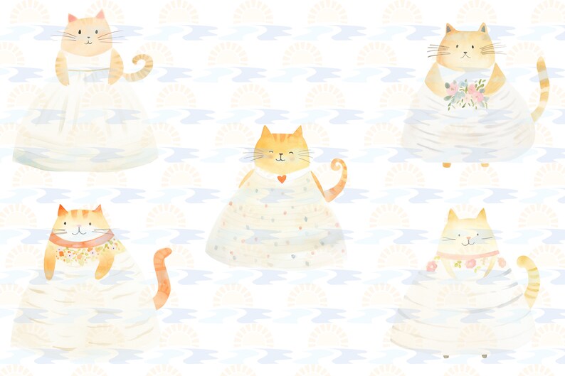 Cartoon Cats Wedding Clipart, Pastel Dresses (digital Download PNG) - Etsy
