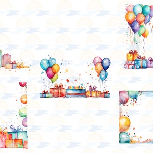 Watercolor Birthday Party Borders and Frames Clipart Bundle of - Etsy