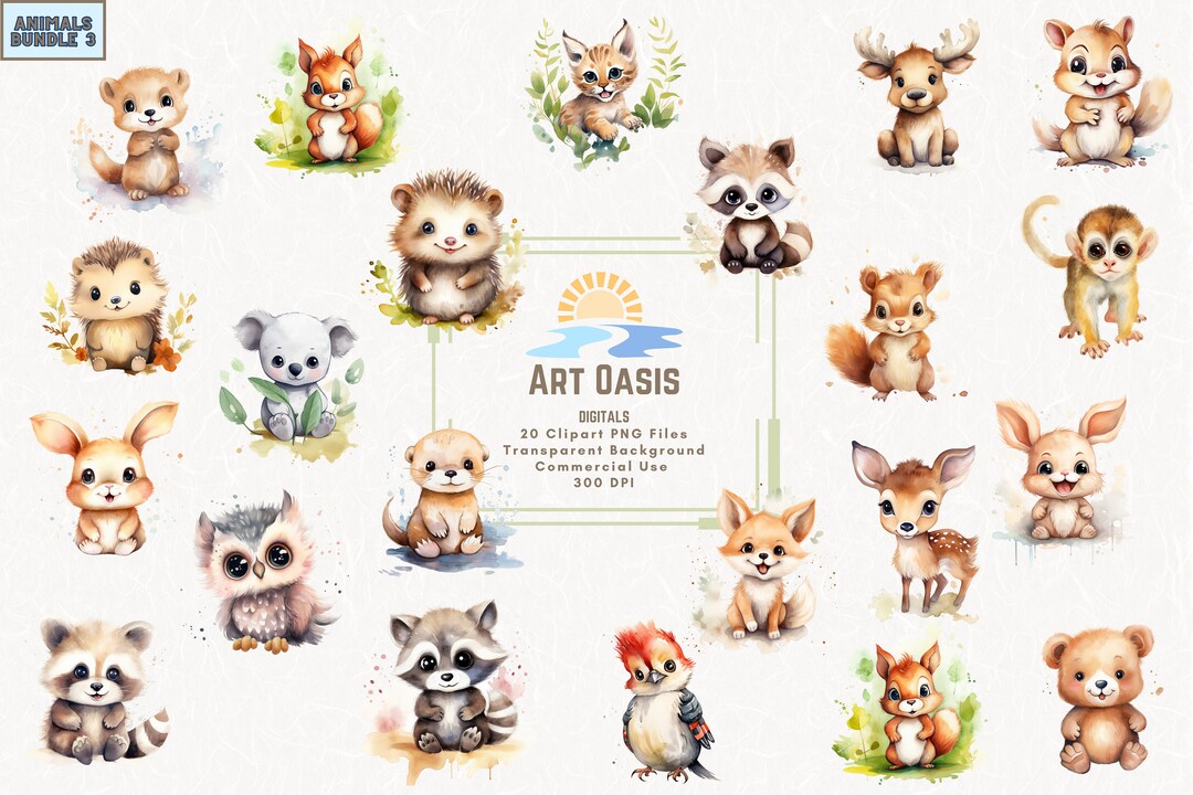 Watercolor Woodland Creatures Animals Deer Owl Fox Clipart Bundle of 20 ...