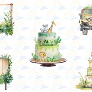 Watercolor Jungle Safari Wild One Birthday Party Clipart Bundle of 20 ...