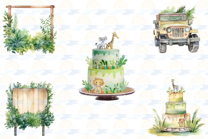 Watercolor Jungle Safari Wild One Birthday Party Clipart Bundle of 20 ...