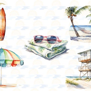 Watercolor Tropical Beach Summer Activities Clipart Bundle of 20 ...