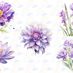 Watercolor Colorful Purple Lavender Flowers Floral Clipart Bundle of 20 ...