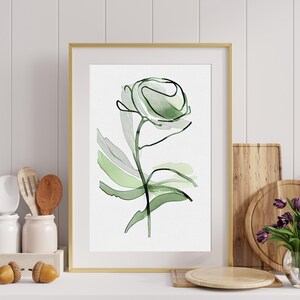 Sage Green Rose Wall Art Digital Download Watercolor Flower - Etsy