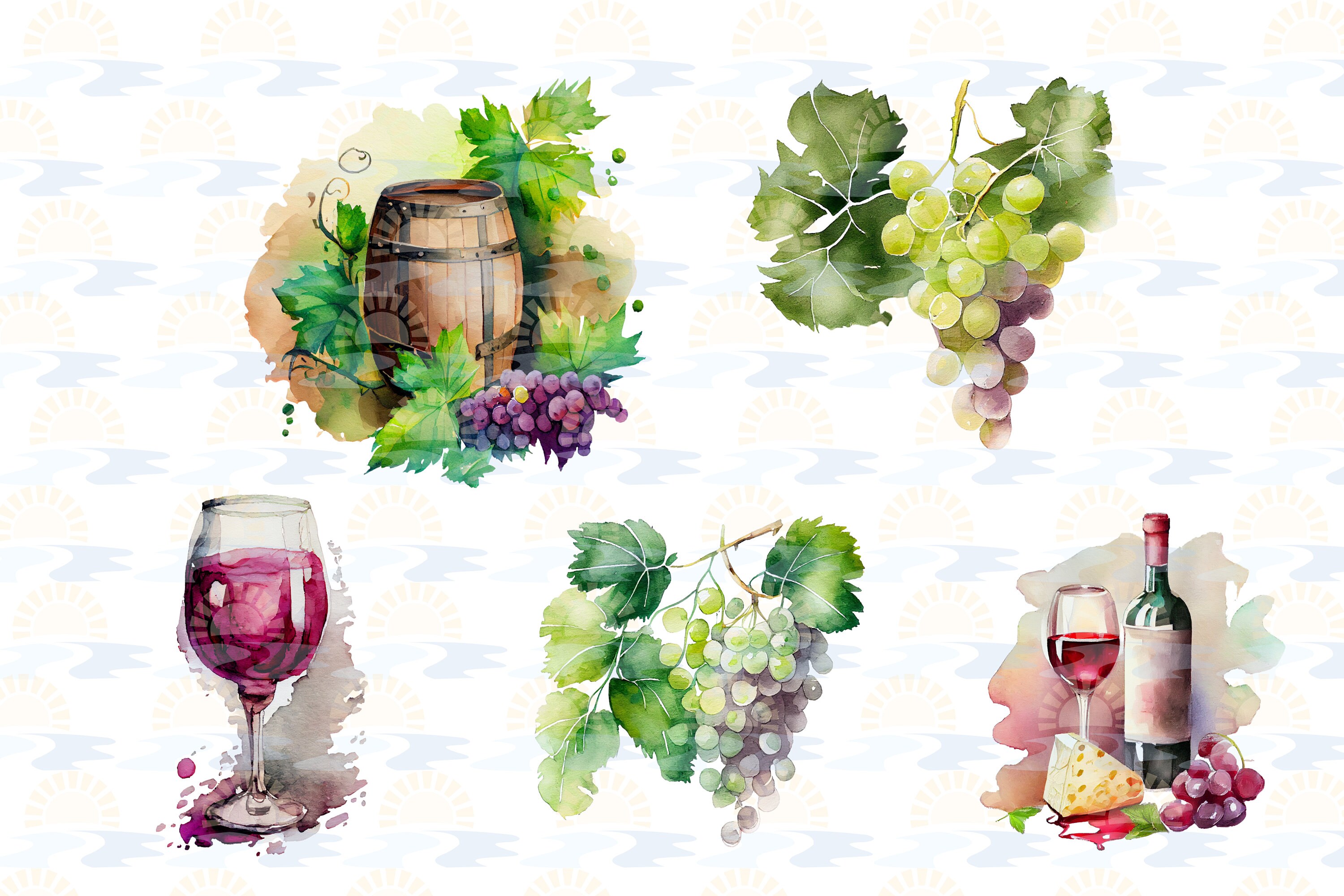 Watercolor Wine Clipart Bundle of 20 Transparent Background - Etsy