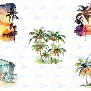 Watercolor Tropical Summer Beach Sunset Landscape Clipart Bundle of 20 ...