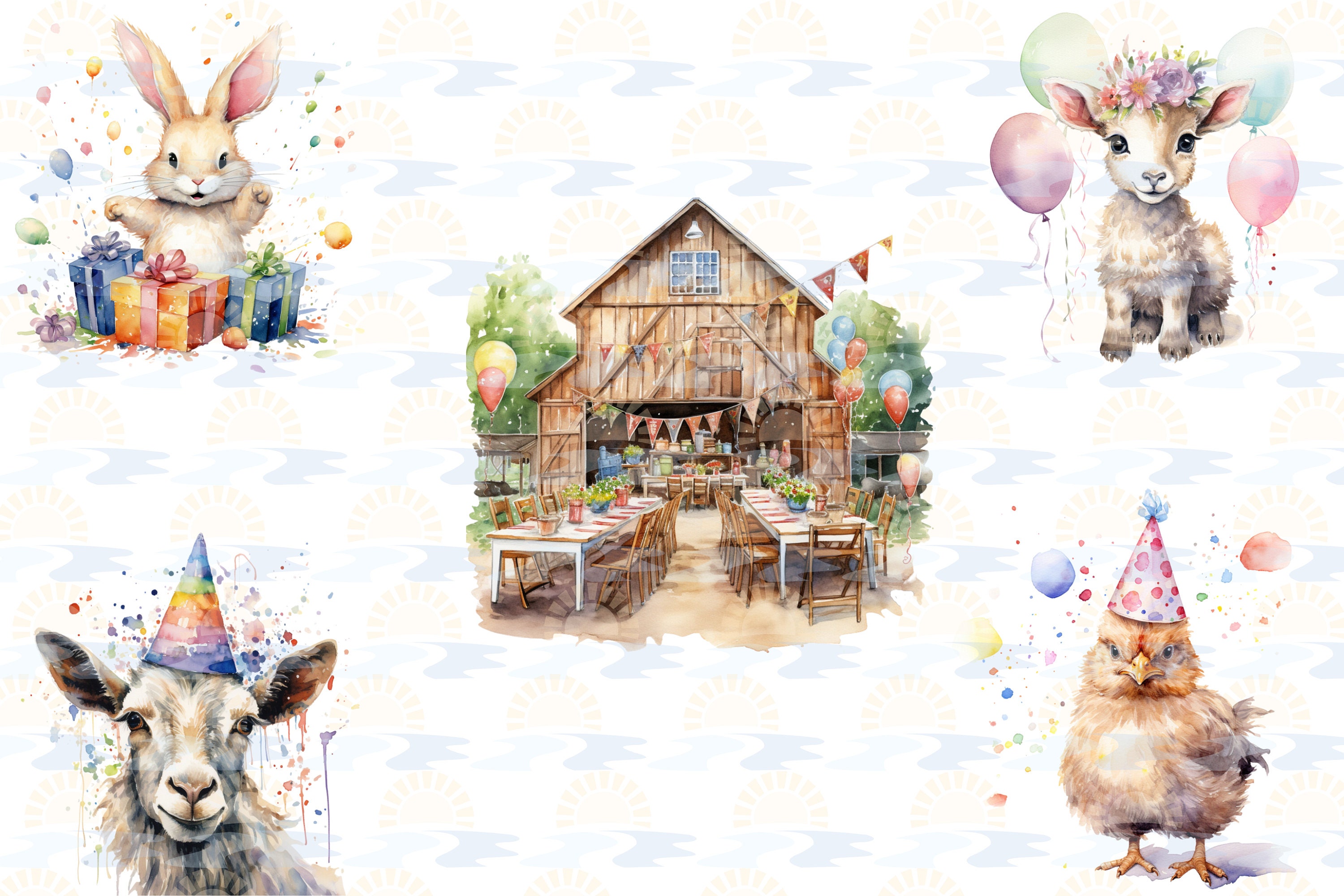 Watercolor Barnyard Animals Birthday Party Balloon Clipart - Etsy