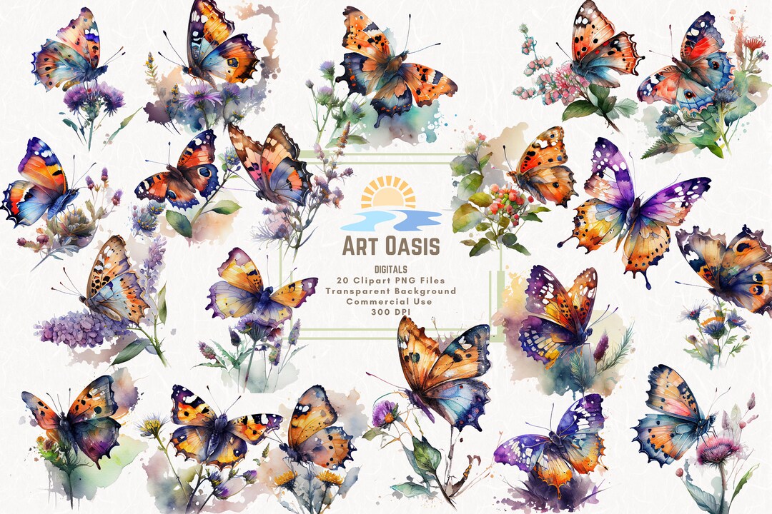 Watercolor Butterfly Floral Botanical Clipart Bundle of 20 - Etsy